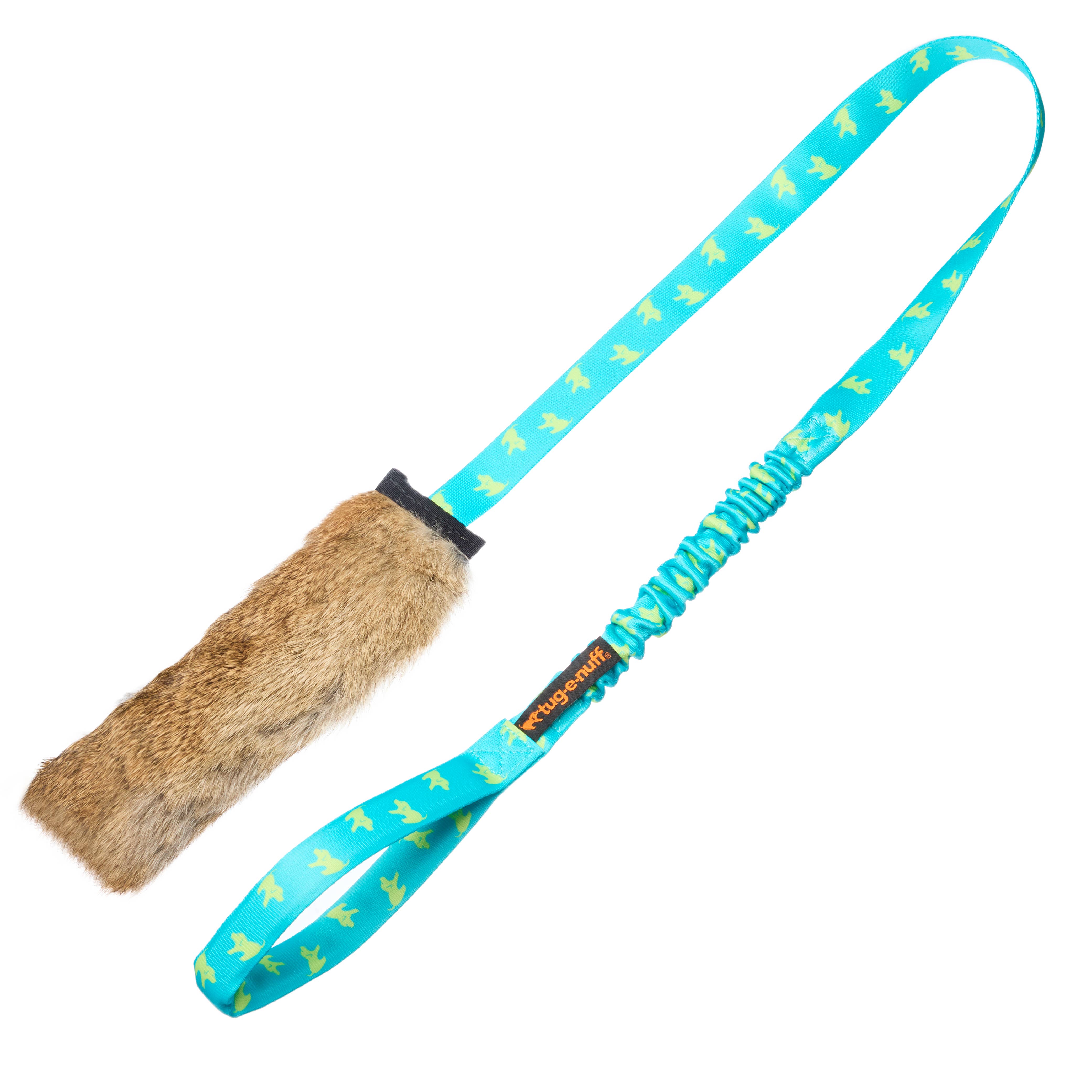Rabbit Fur Squeaky Bungee Chaser Tug Toy | Tug-E-Nuff – Woogle Wares